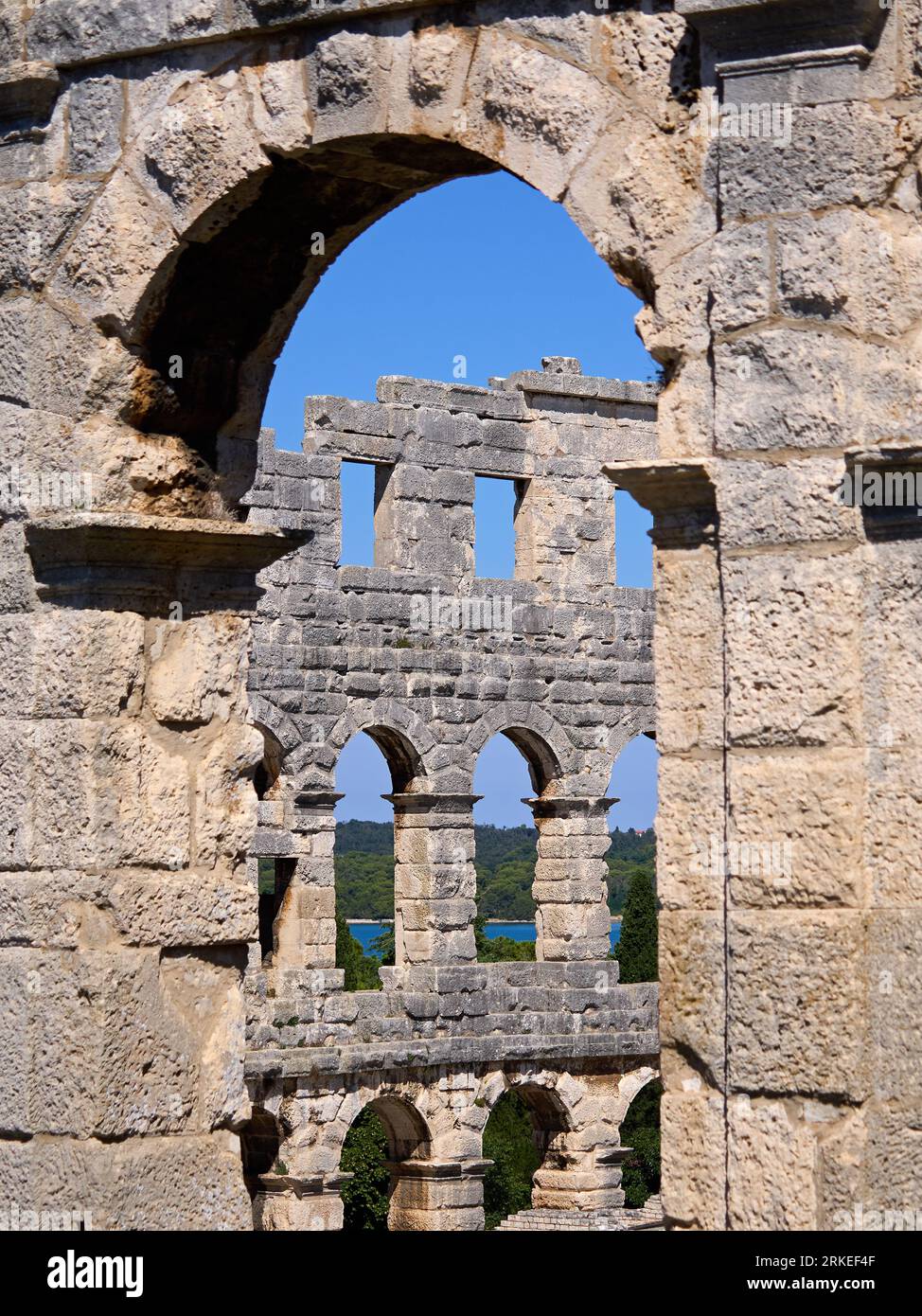 The roman amphitheatre Pula Arena located in Pula, Croatia Stock Photo ...