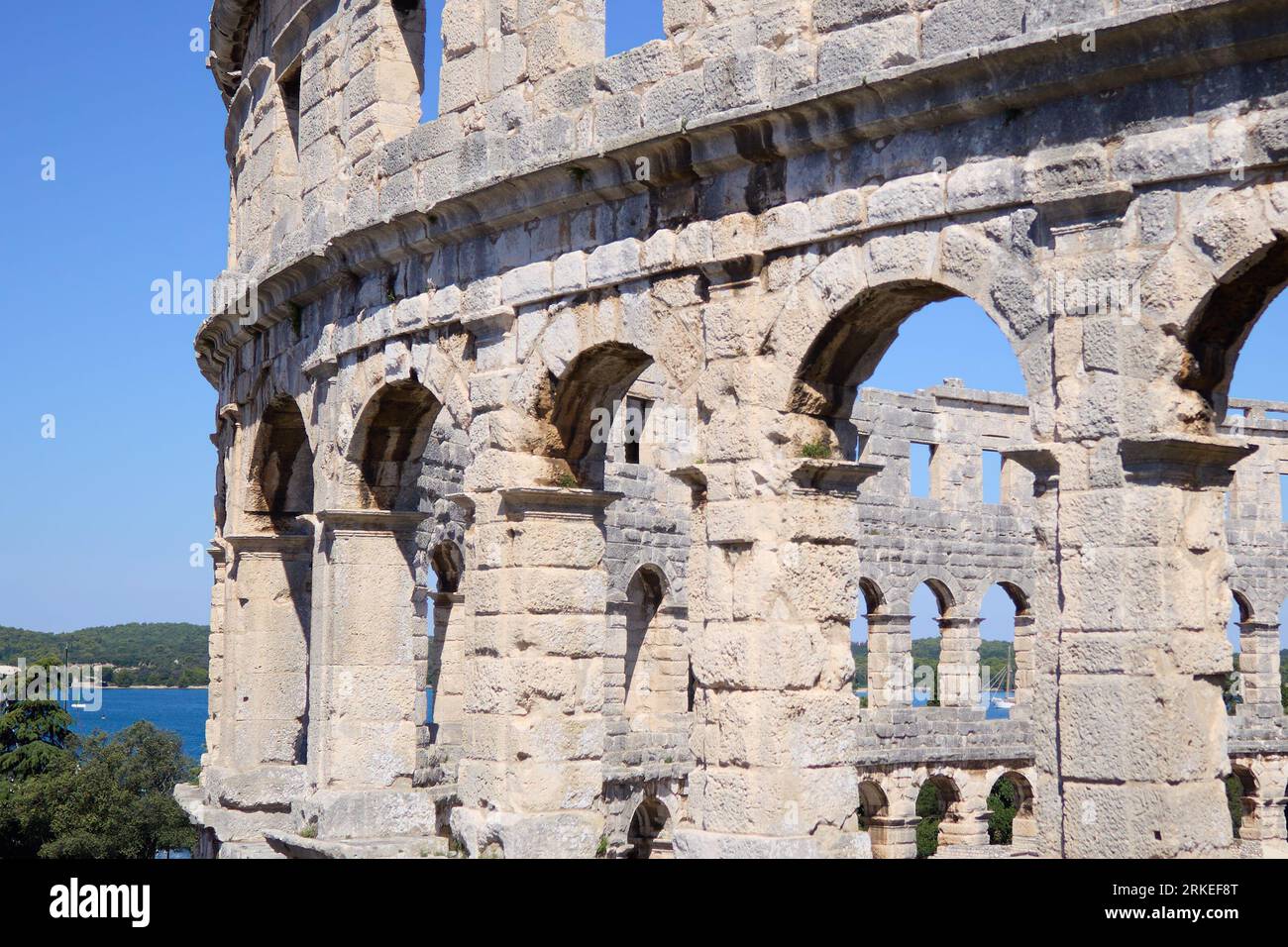 The roman amphitheatre Pula Arena located in Pula, Croatia Stock Photo ...