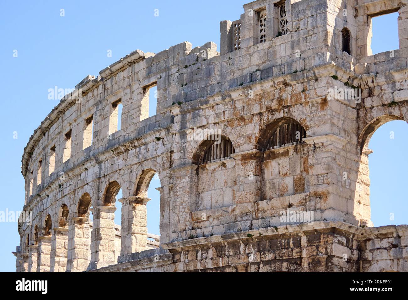 The roman amphitheatre Pula Arena located in Pula, Croatia Stock Photo ...