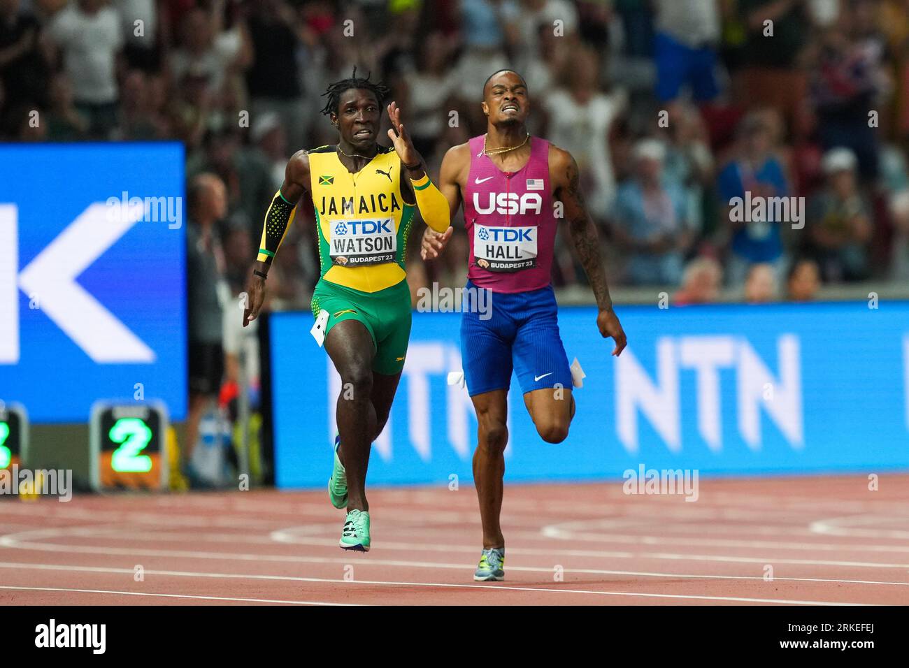 Budapest, Hungary. 24th Aug, 2023. Antonio Watson (L) of Jamaica and Quincy Hall of the United ...