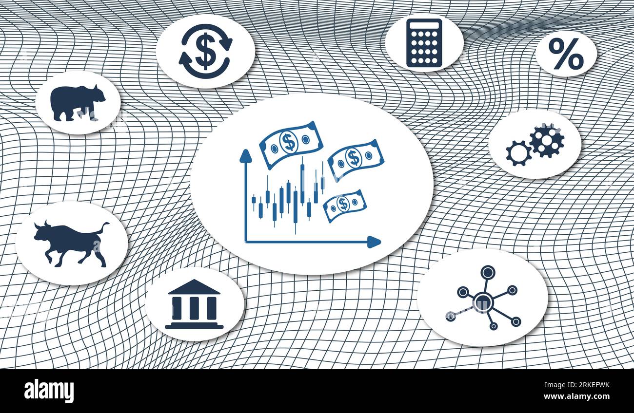 Concept of stock market with icons on mesh network Stock Photo - Alamy