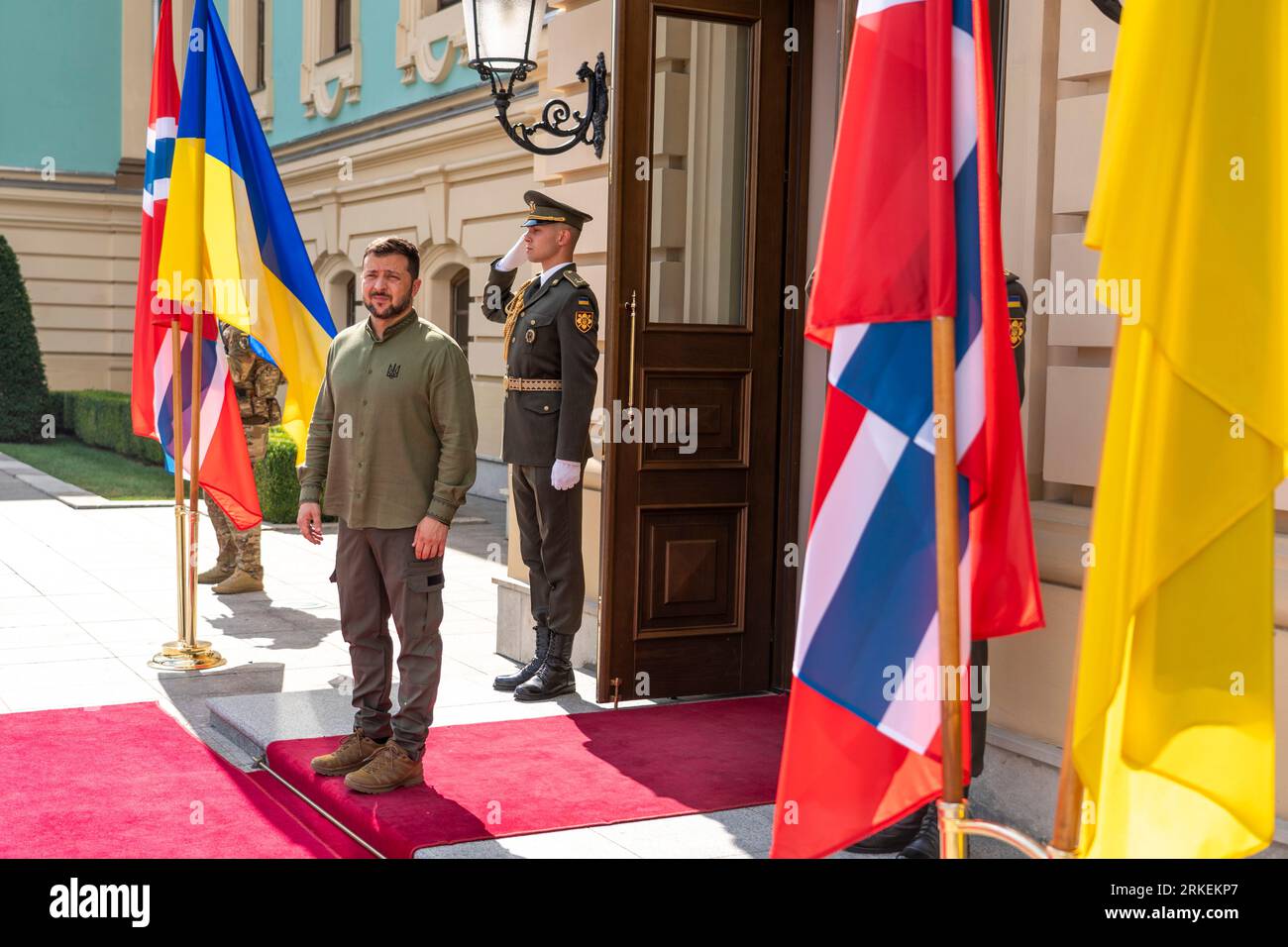 Kyiv, Ukraine 20230824.Prime Minister Jonas Gahr Stoere greets ...