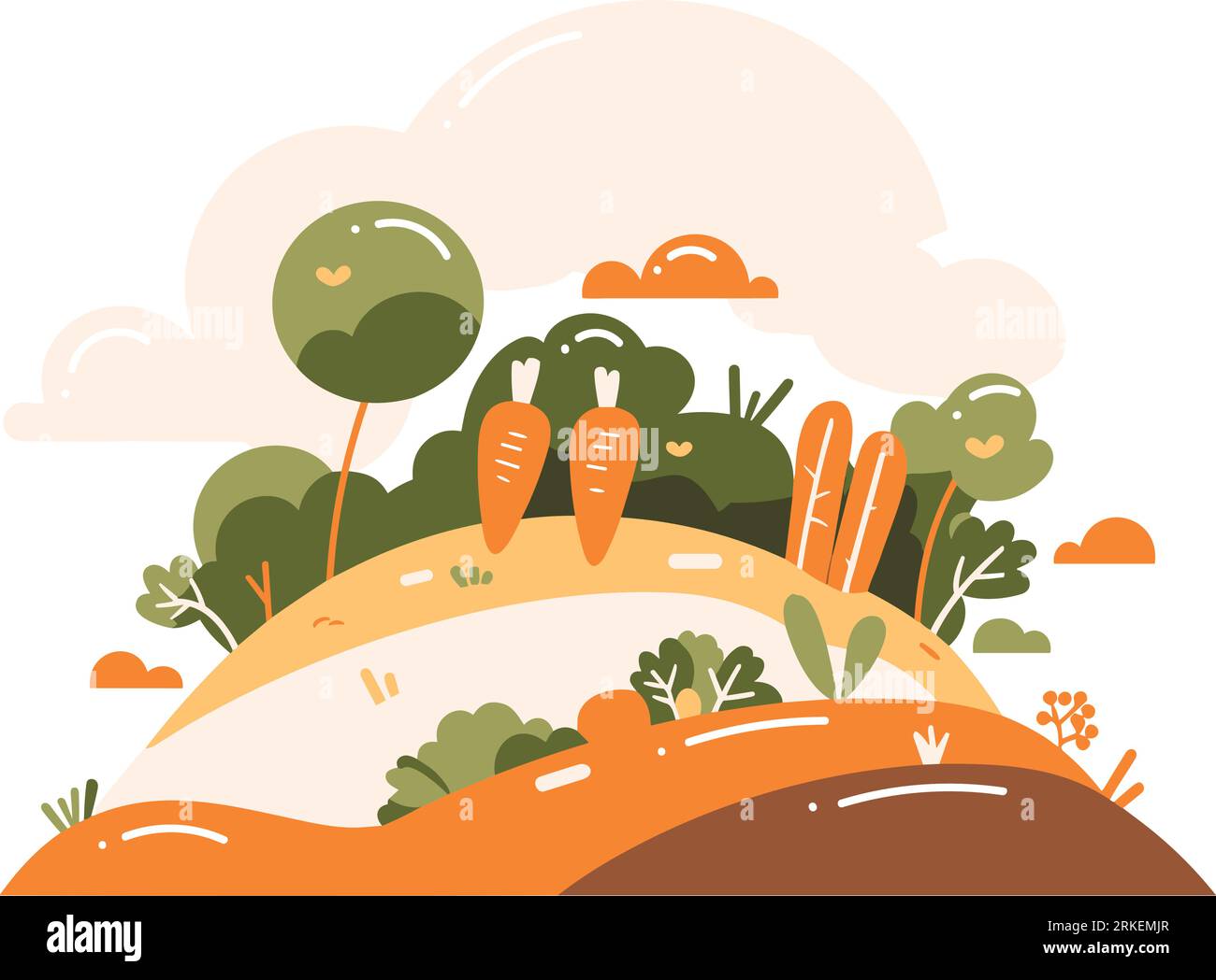 Hand Drawn fruit growing in the ground in flat style isolated on ...