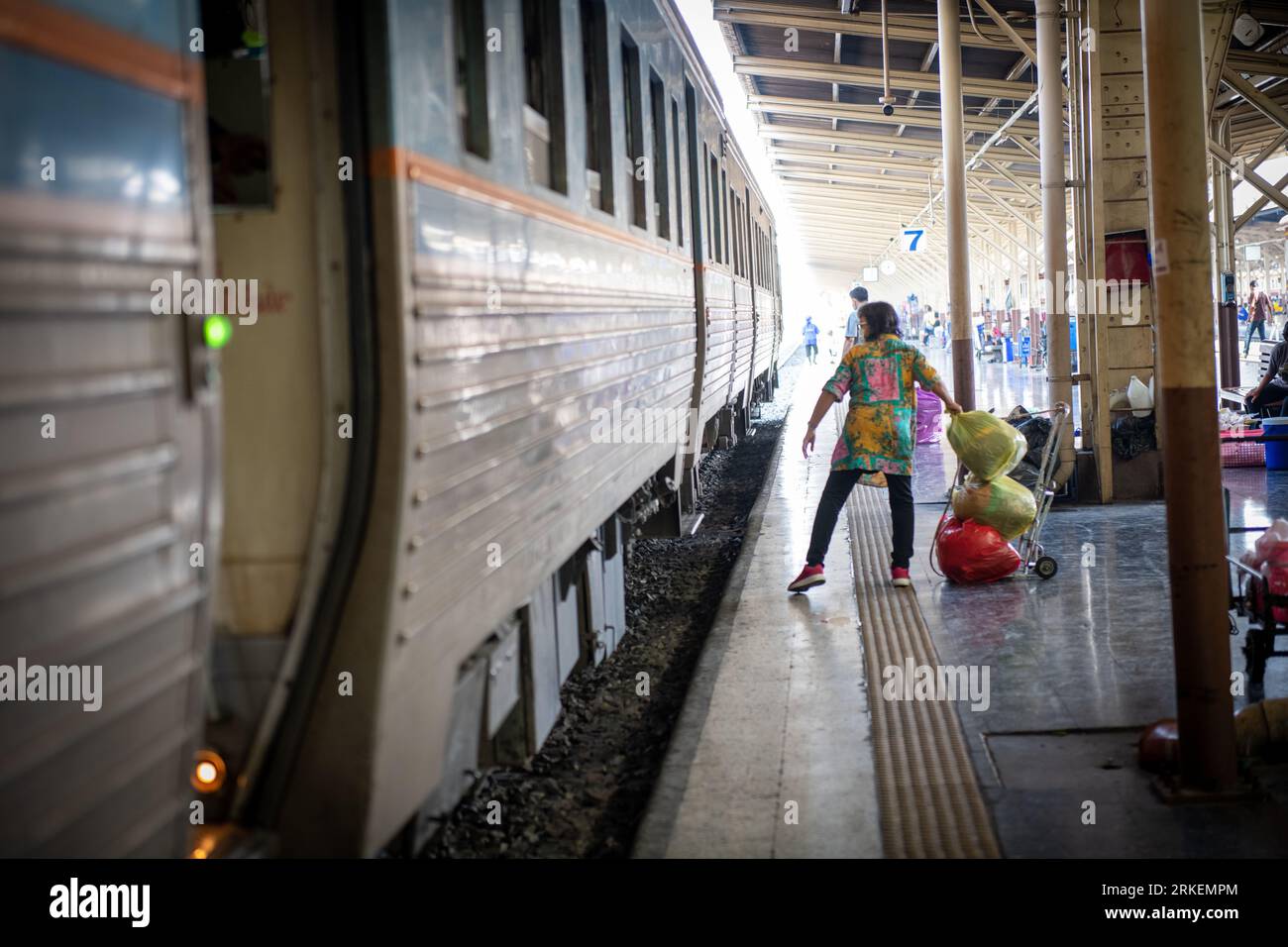 Bangkok, Thailand - March 6th 2020: A woman at Bangkok Railway Station ...