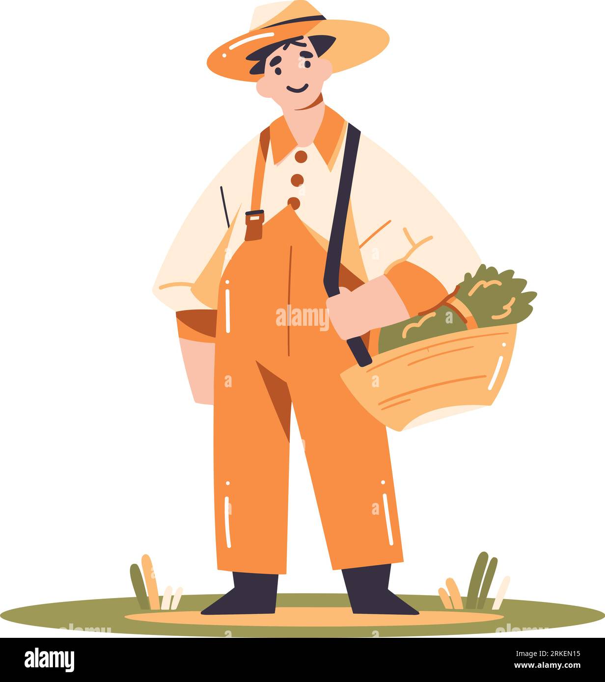 Hand Drawn happy male farmer in flat style isolated on background Stock ...