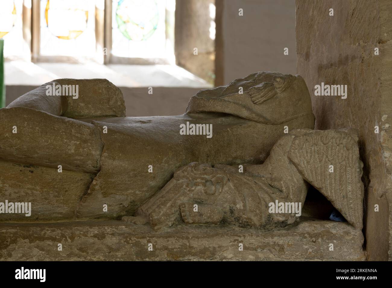 A stone effigy in St. John the Baptist Church, Cherington, Warwickshire ...