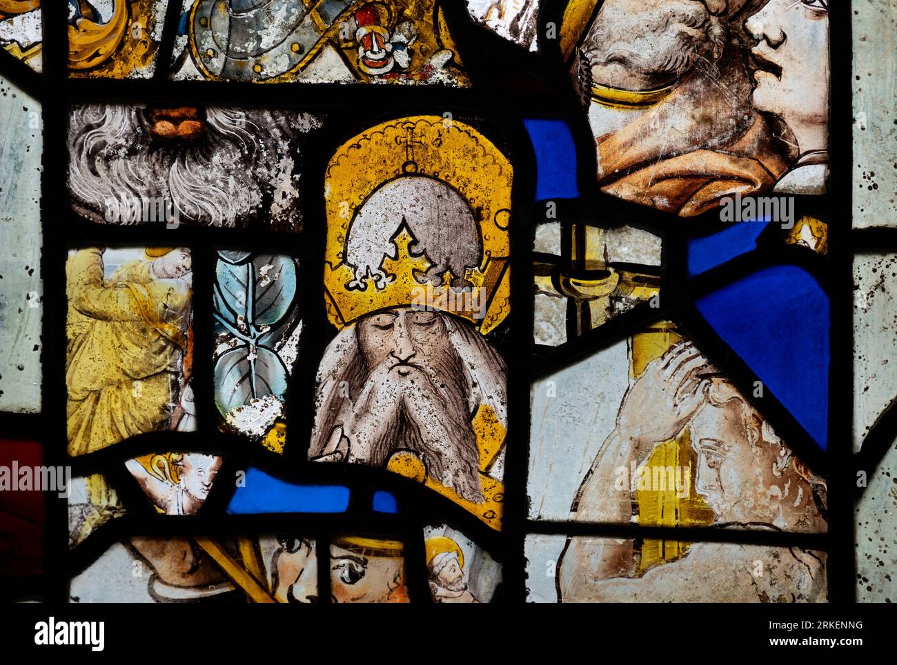 Medieval stained glass fragments, St. John the Baptist Church ...