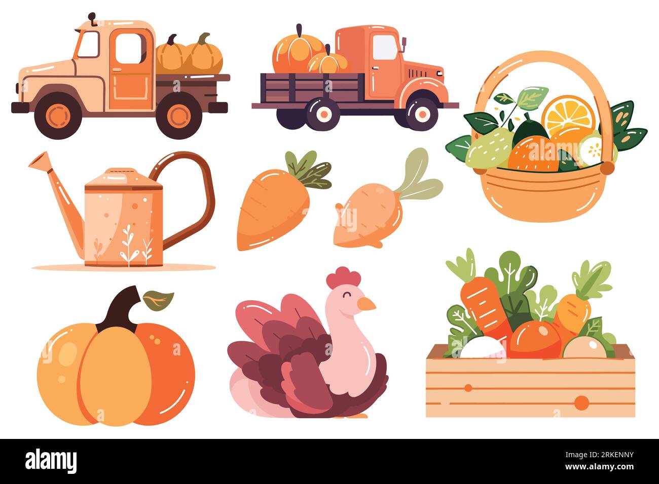 Hand Drawn Set of Farmer and farm objects in flat style isolated on ...