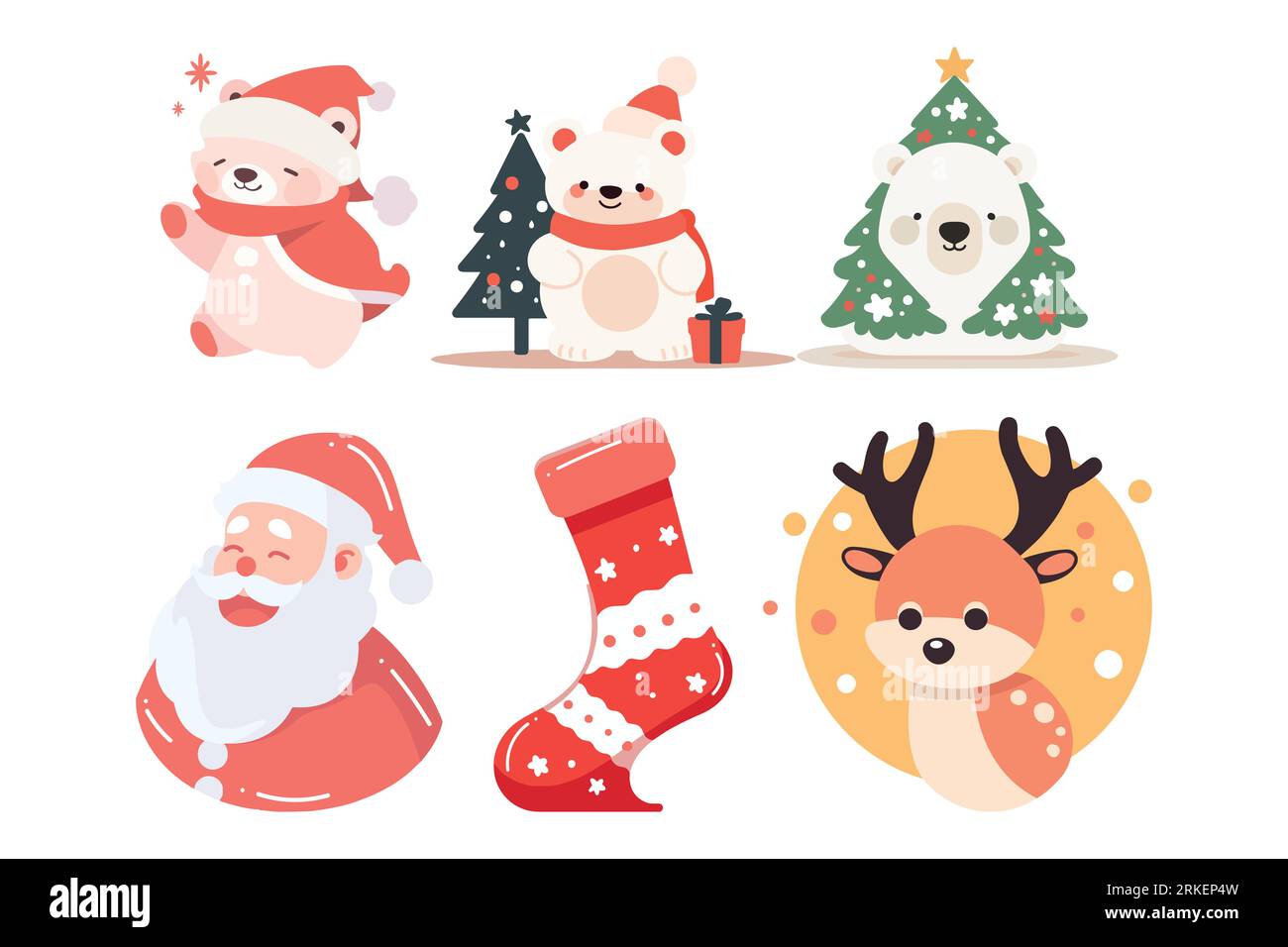 Hand Drawn Set of Santa Claus with Christmas objects in flat style ...