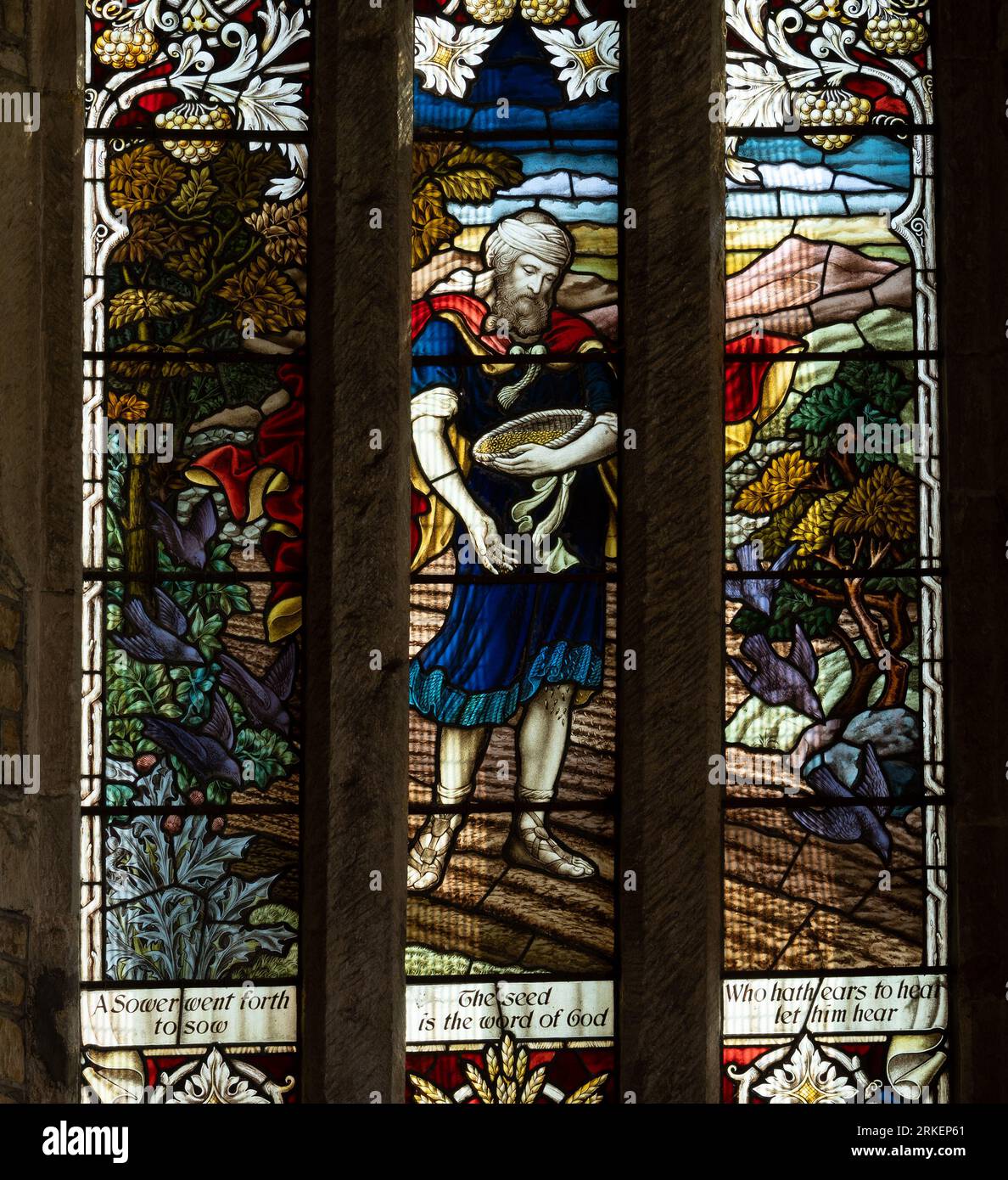 The Sower stained glass, St. George`s Church, Brailes, Warwickshire ...