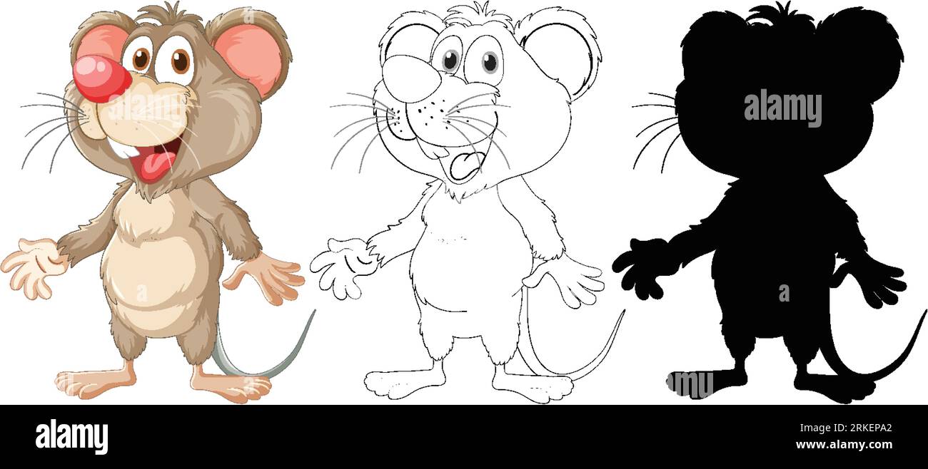 A set of adorable rat cartoon characters in vector illustration style ...