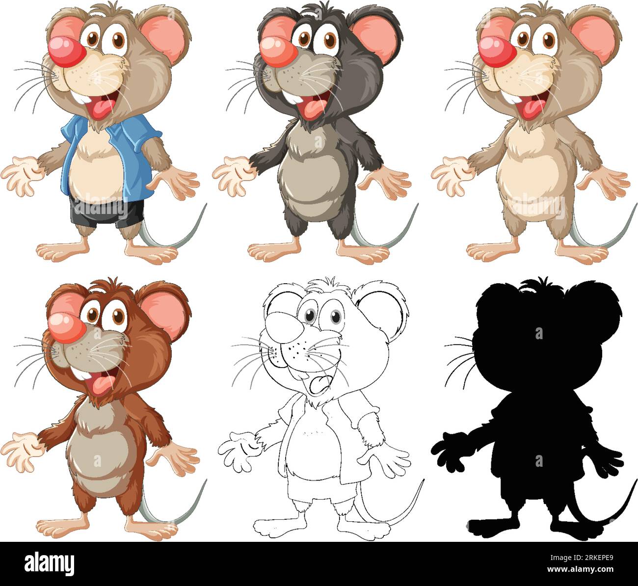 A collection of adorable rat characters in cartoon style Stock Vector ...