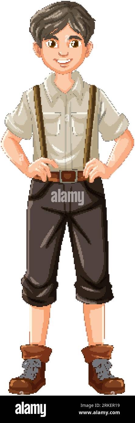 A cartoon illustration of a man wearing suspenders and an outfit Stock ...