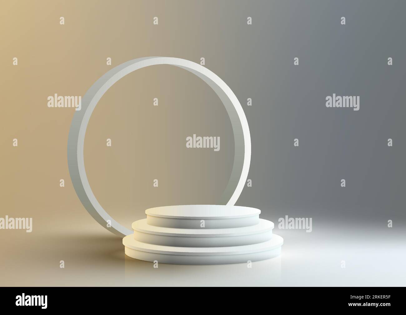 The realistic 3D podium stands decorative with circle border on a white ...