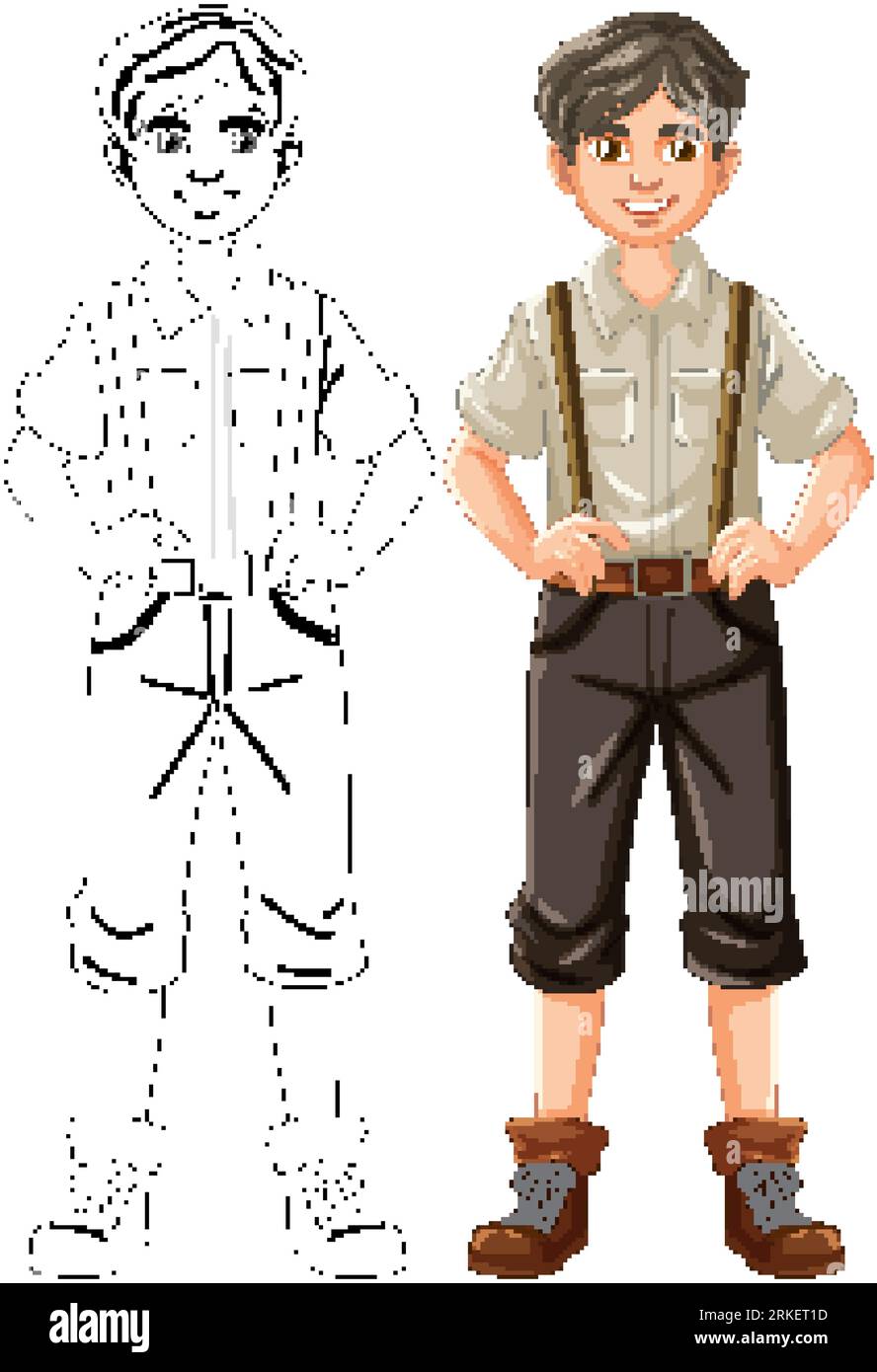 A vector cartoon illustration of a man wearing suspenders, ready to be ...
