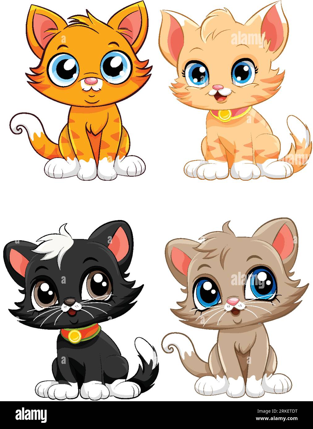 Cute Kittens Cartoon Characters Collection illustration Stock Vector ...