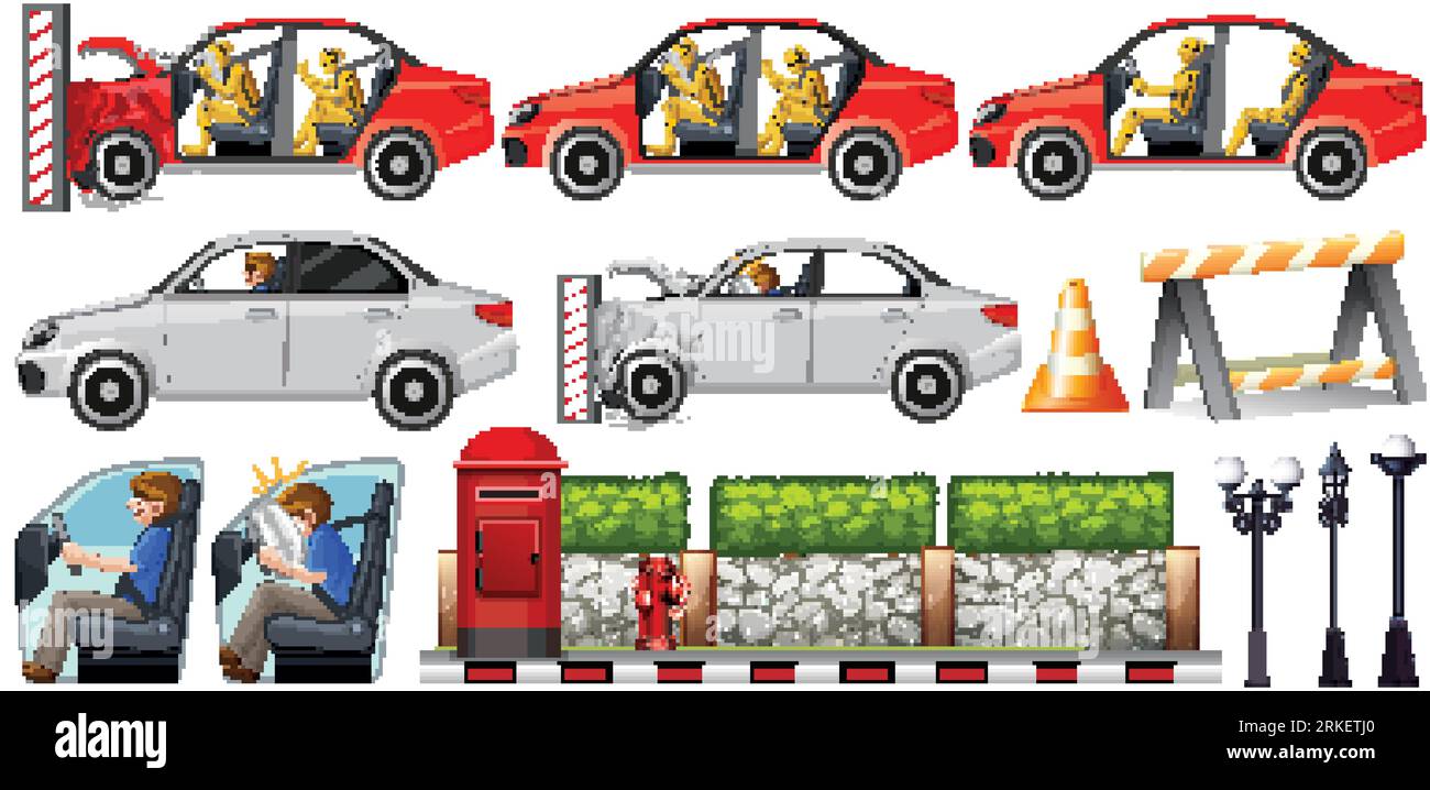 Illustration of car accidents during speed tests and airbag ...