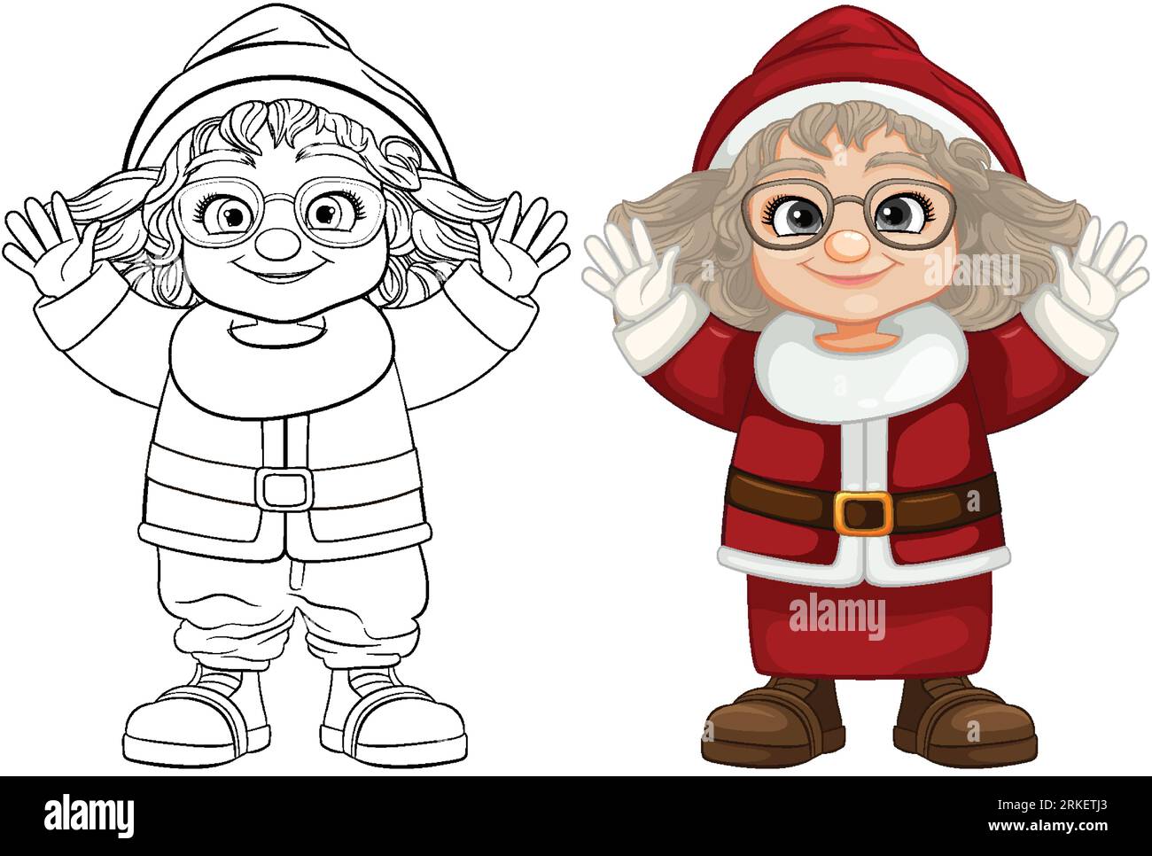 A joyful woman dressed as Santa Claus in a cartoon illustration Stock ...