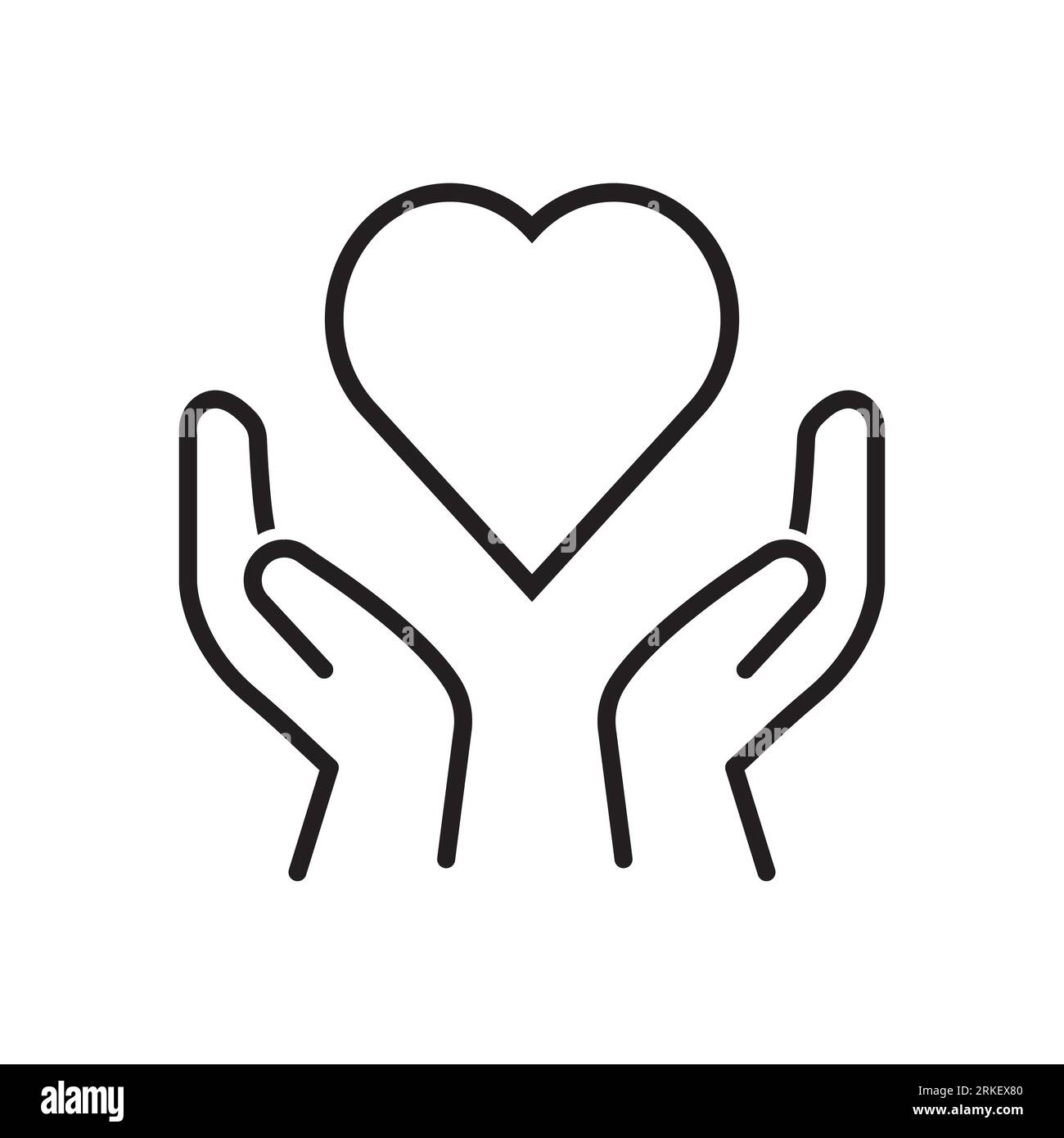 Black isolated outline icon of heart in hands on white background. Line ...