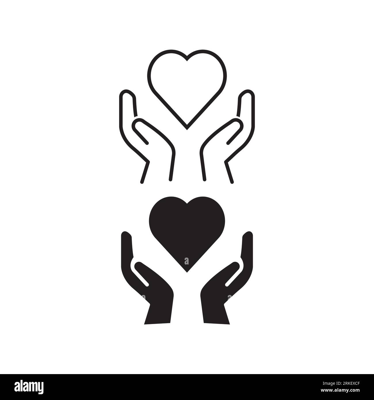 Hand holding heart line and glyph icon. Charity and donation concept ...