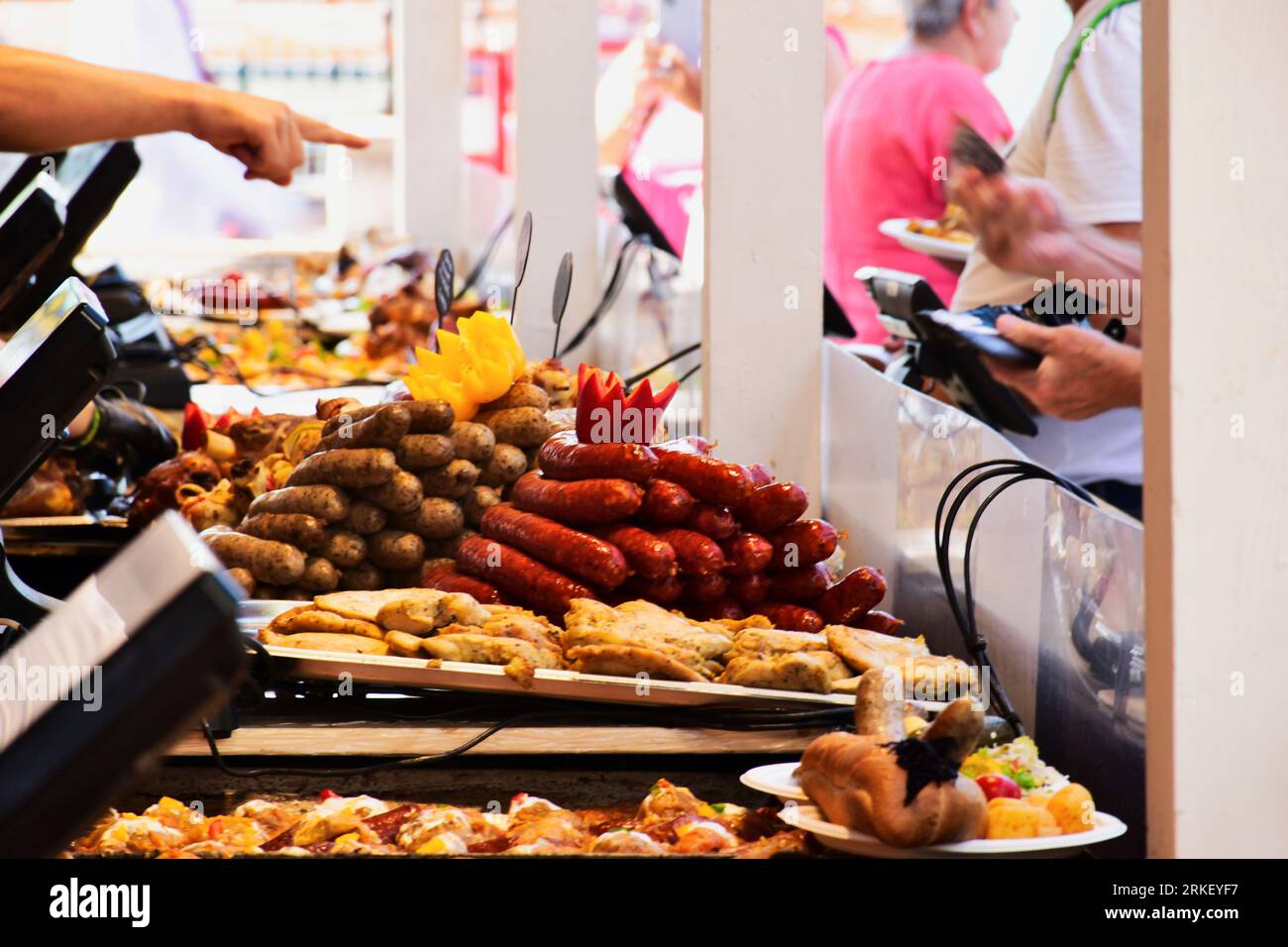 street food vendor display stand. fast food items. isolated juicy fried ...