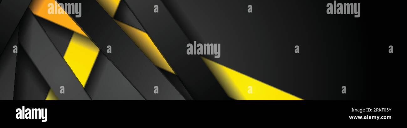 Bright yellow and black stripes abstract tech banner design. Vector ...