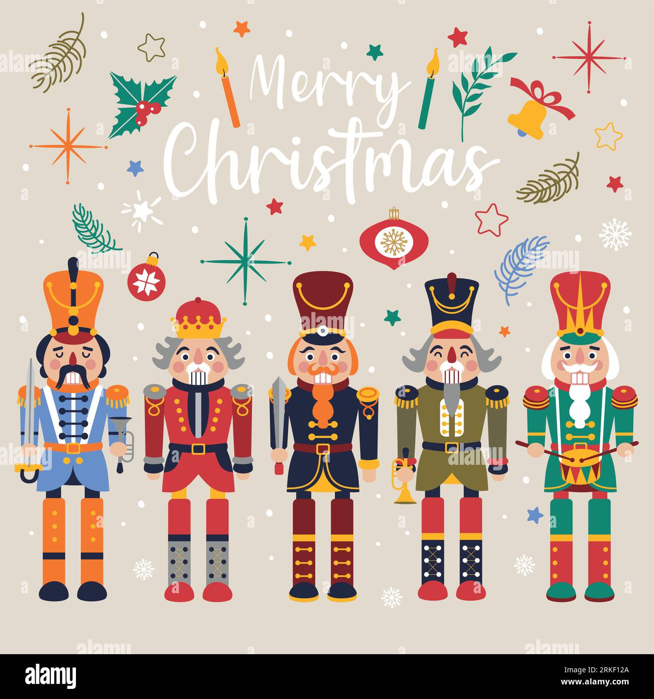 Christmas Nutcrackers Vector Illustration on Light Background Stock ...