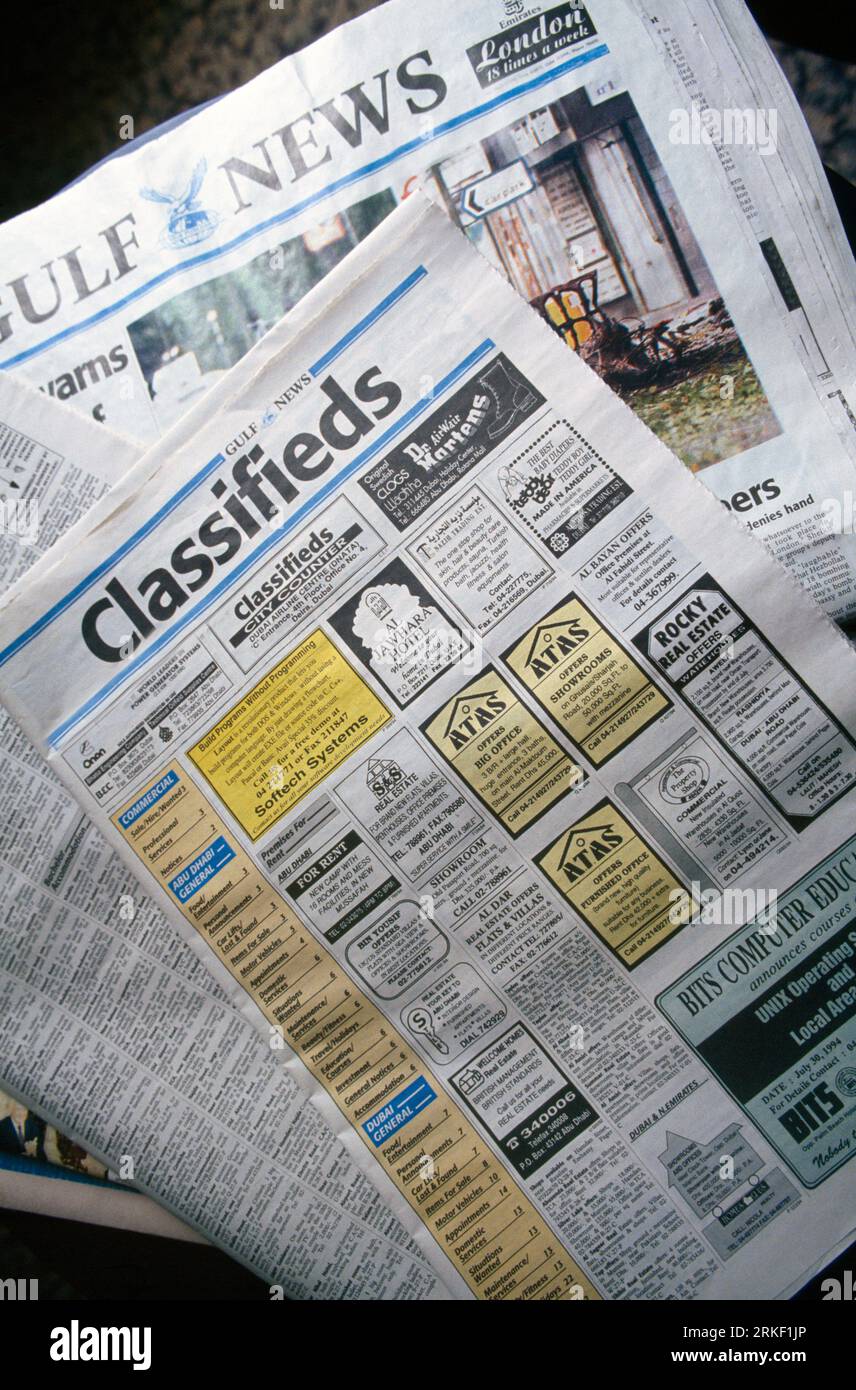 Dubai UAE Gulf News Classified Adverts Stock Photo - Alamy