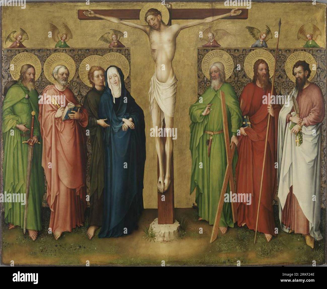 Christ on the cross, Mary and the apostles Jacob, Peter, Andrew, Thomas ...