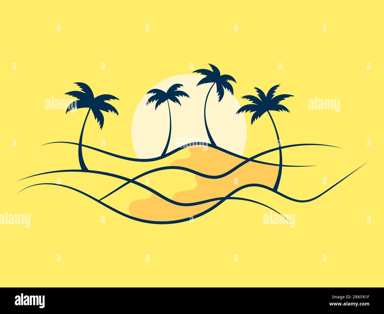 Desert landscape with palm trees and sand dunes. Sunrise in the desert ...