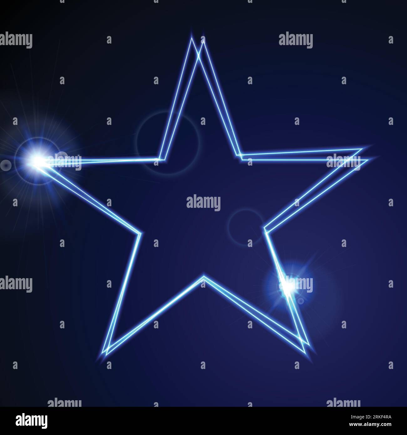 Dark blue glowing neon abstract star shape background with lens flare ...