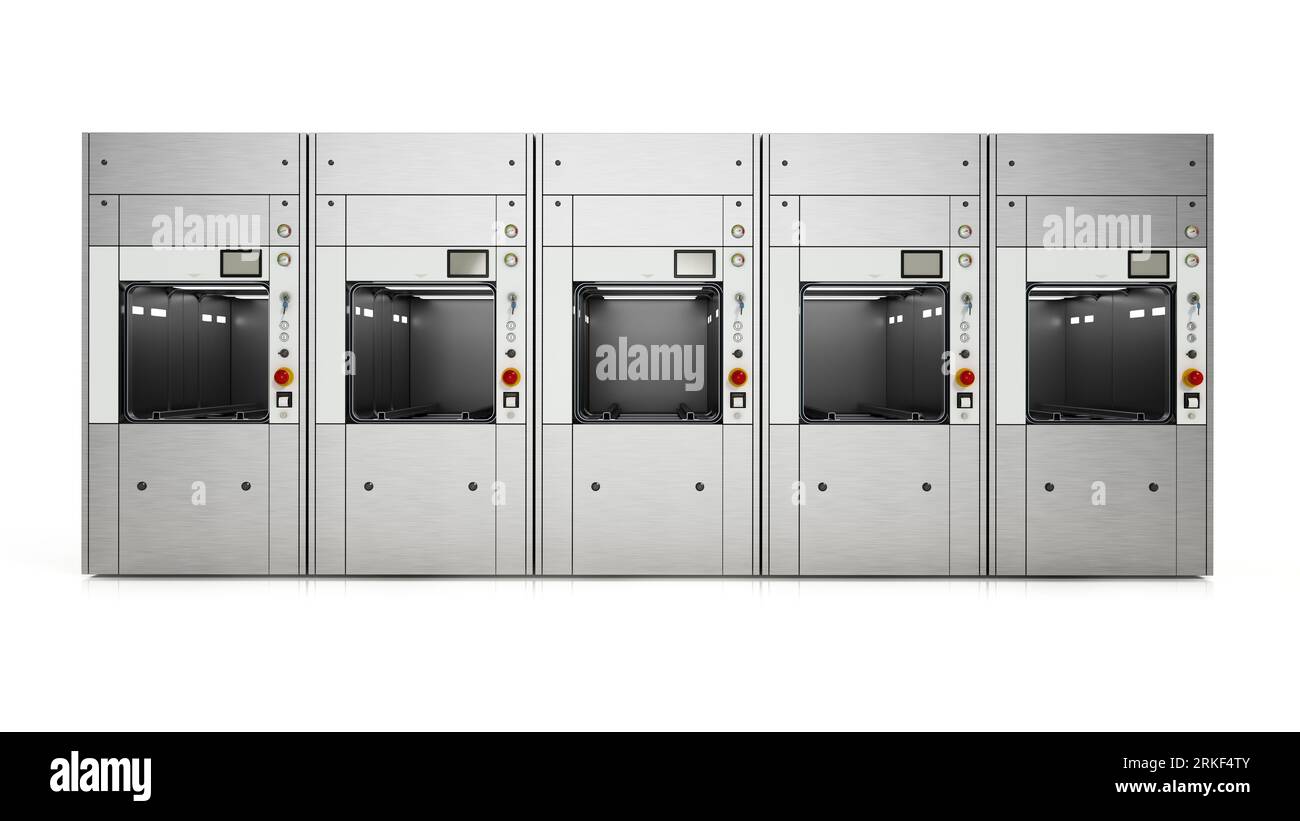 Compact hospital steam sterilizers isolated on white background. 3D ...