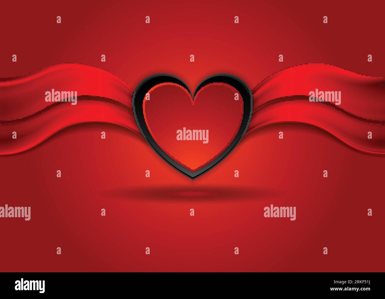 Bright red Valentines Day background with heart and glossy waves ...
