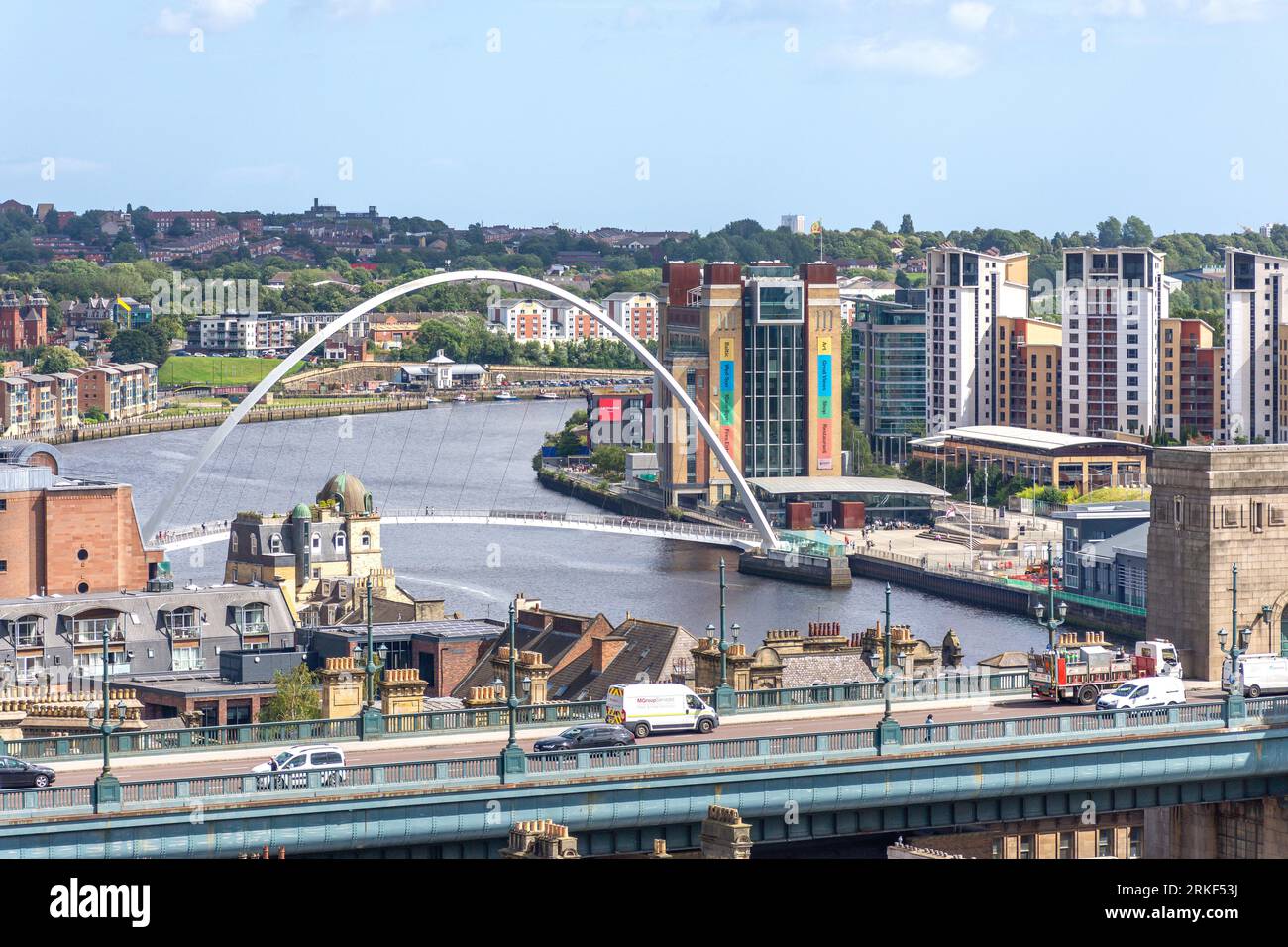 Aerial view of River Tyne from Newcastle Castle, The Black Gate ...