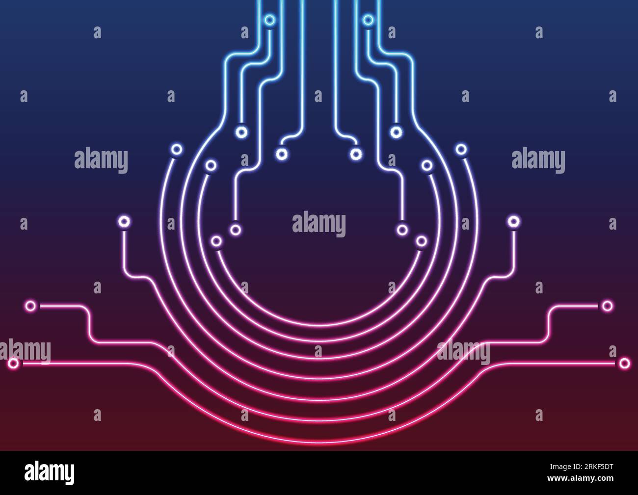 Abstract blue and purple neon circuit board lines chip technology ...