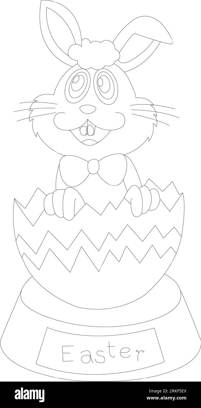 Easter Bunny with Easter egg. Black and white vector illustration for ...