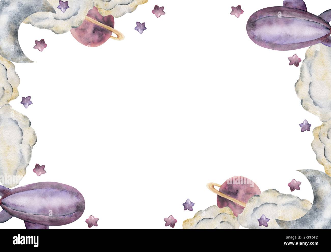 Watercolor hand drawn illustration, magical cosmos universe, clouds ...