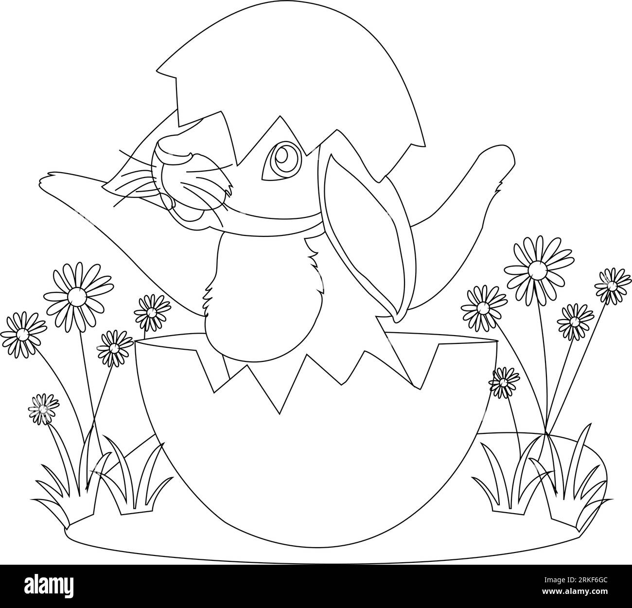 Easter Bunny with Easter egg. Black and white vector illustration for ...