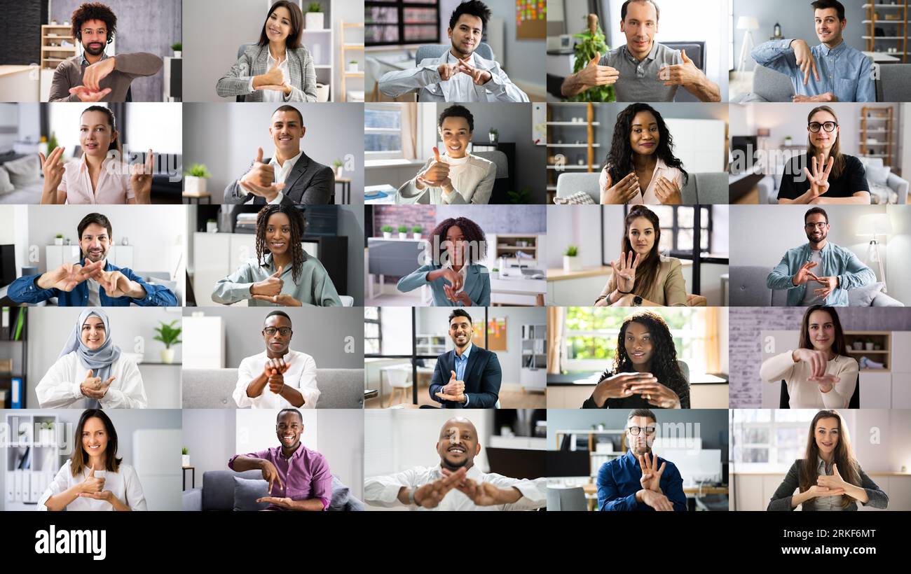 People Learning Deaf Sign Language In Video Conference Stock Photo - Alamy
