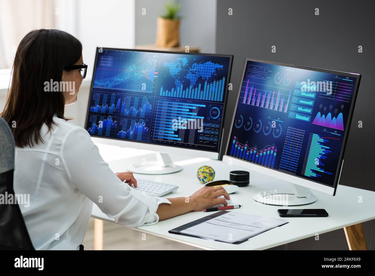 Financial Business Analytics Data Dashboard. Analyst Woman Stock Photo ...