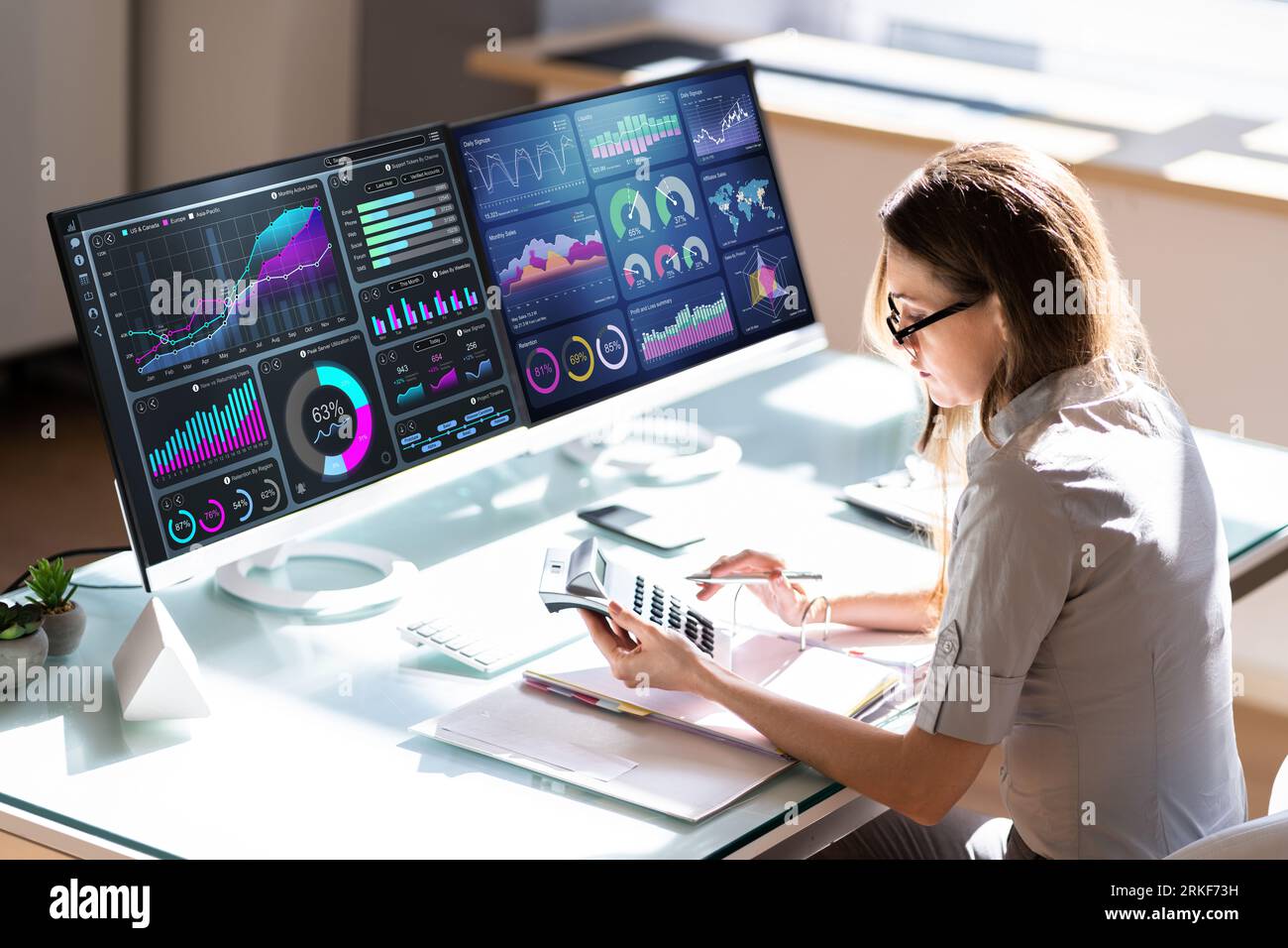 Financial Business Analytics Data Dashboard. Analyst Woman Stock Photo ...