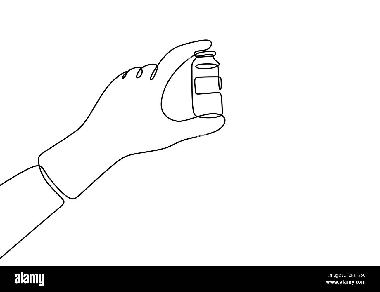 Hand with vaccine bottle continuous line drawing. Syringe vaccination ...