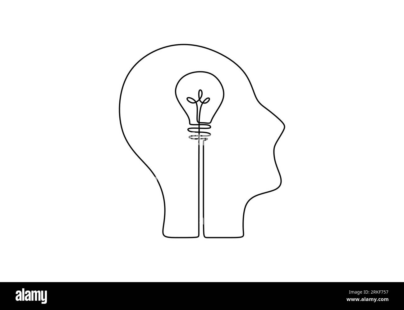 Continuous one line drawing of head with a bulb lamp. Think big, point ...