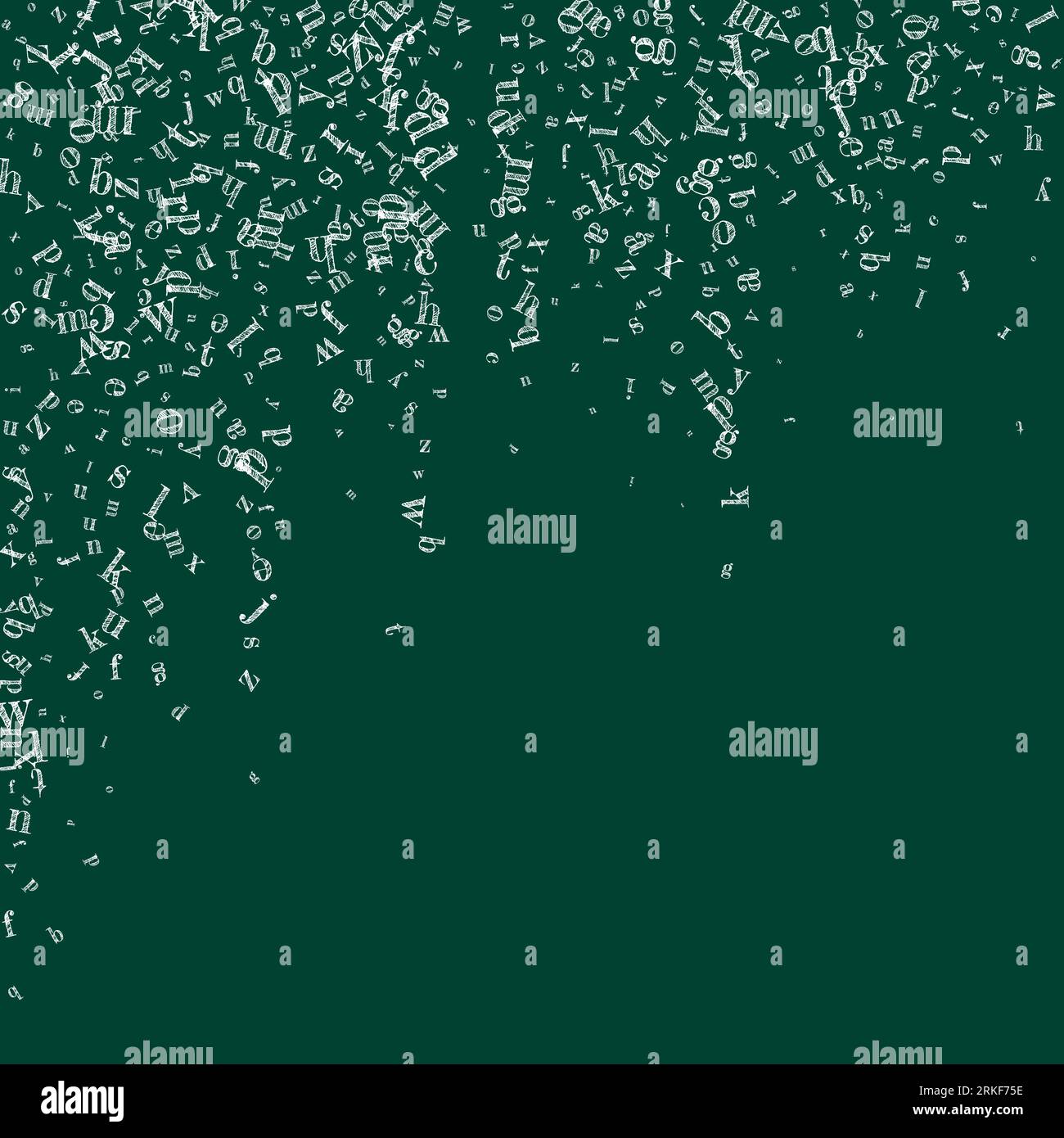 Falling letters of English language. White chalk characters of Latin ...