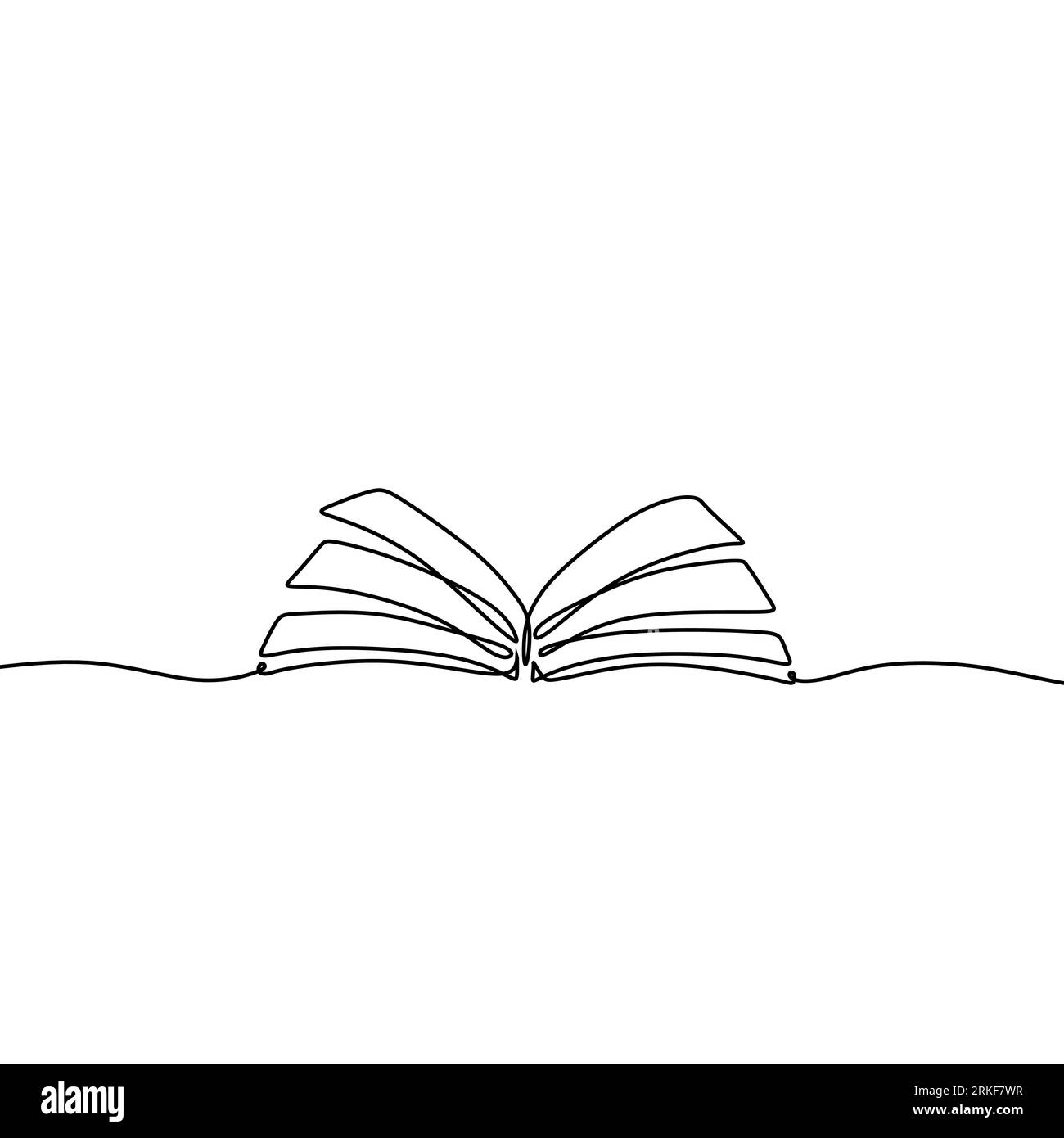Continuous one line drawing open book with flying pages. Illustration ...
