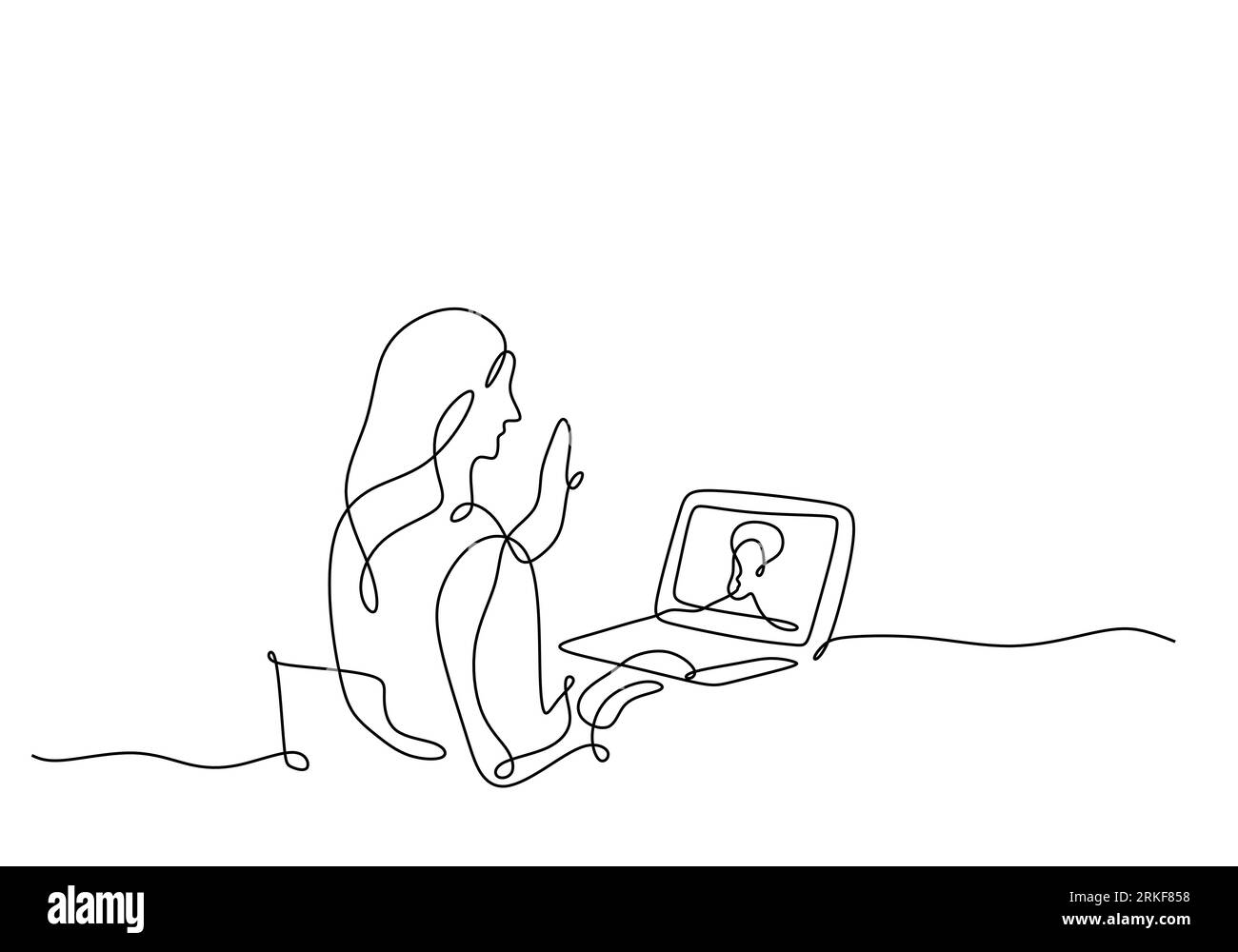 Continuous one line drawing of businesswoman doing video call Stock ...