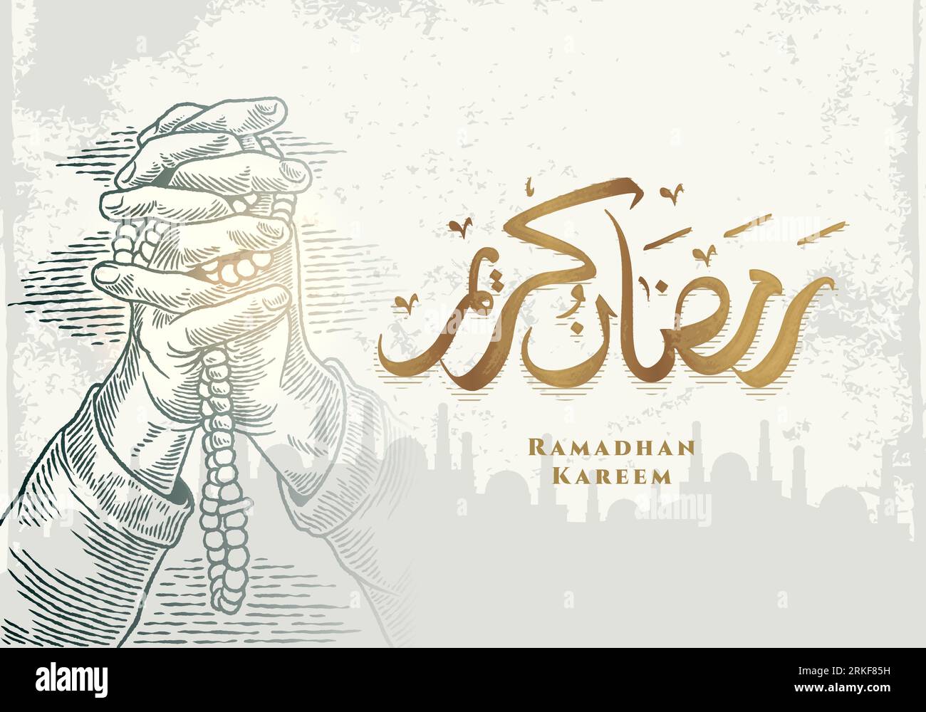 Ramadan Kareem greeting card with praying hand. arabic calligraphy ...