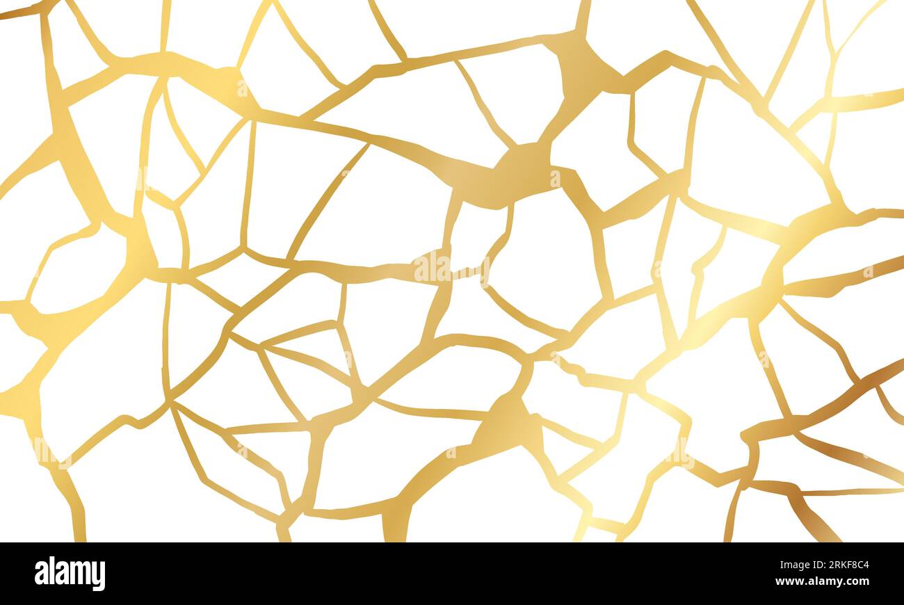Gold kintsugi repair cracks background texture vector illustration isolated on white background ...