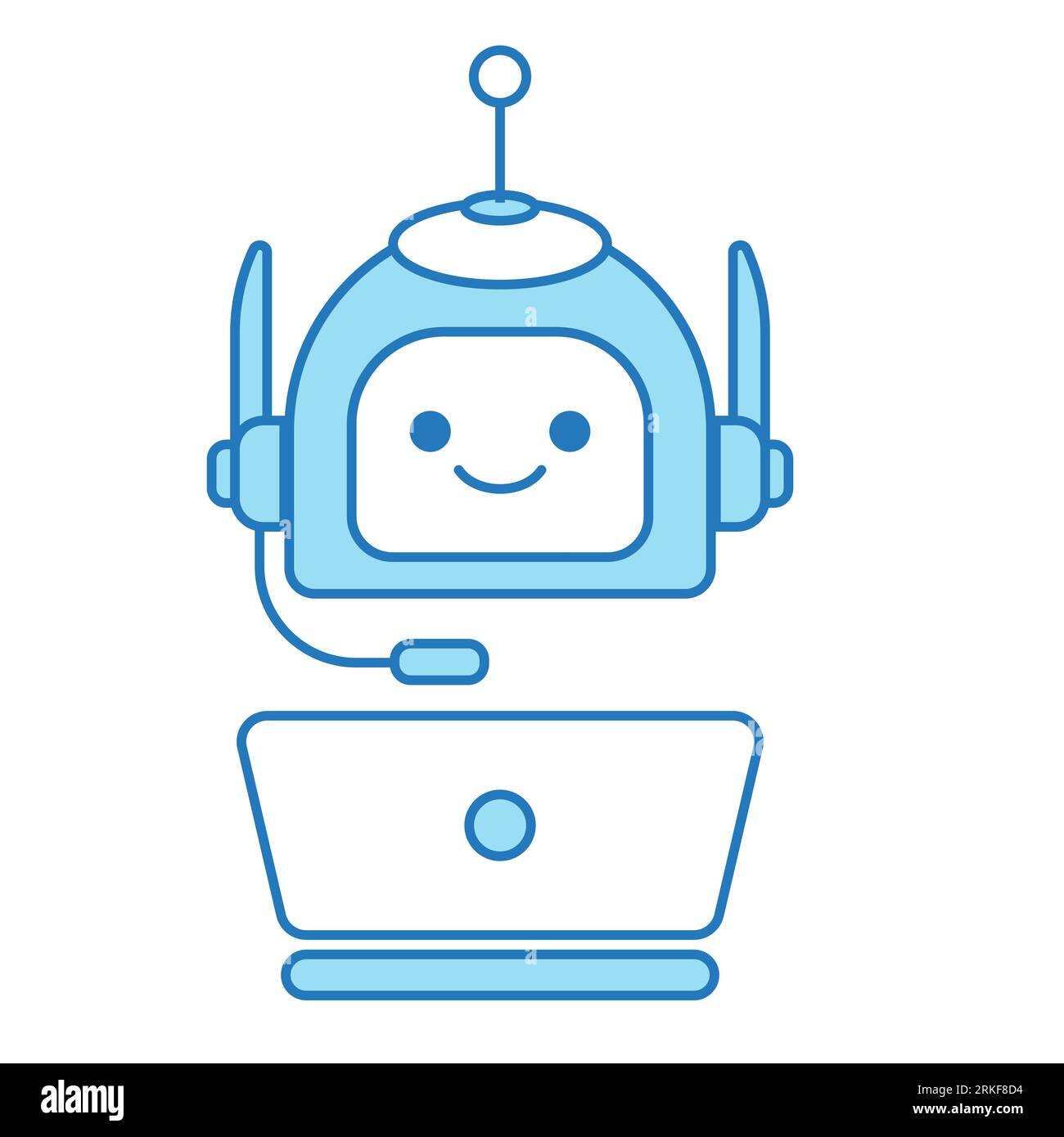 Virtual Assistant or Chat Bot Icon with Laptop and Headset Icon Stock ...