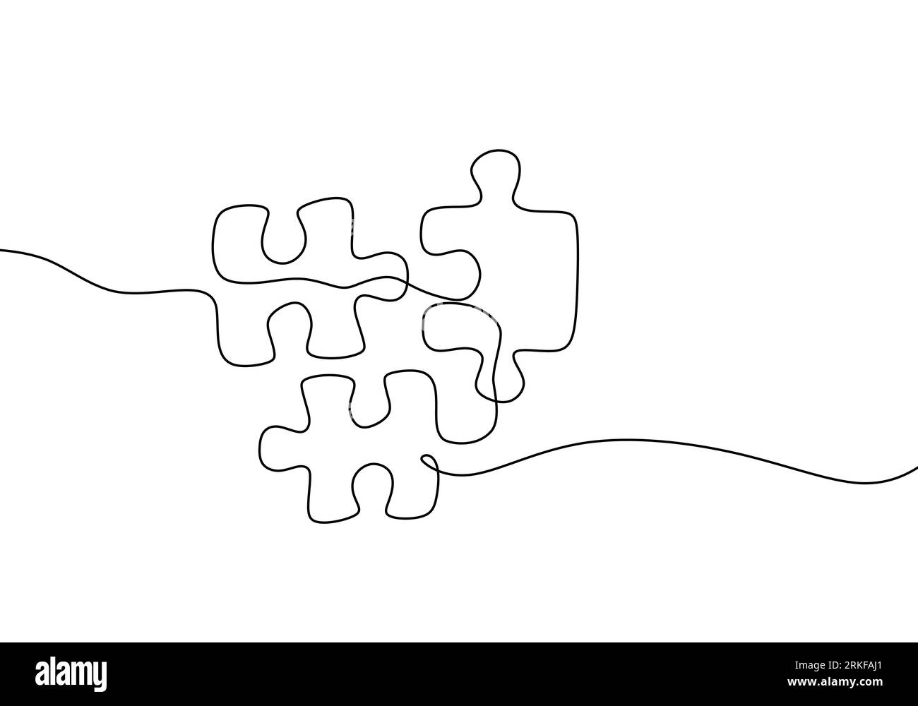 Continuous one line drawing of jigsaws on white background. Puzzle game ...